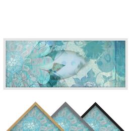 Bilderwelten Bild mit Rahmen Blumen blau Digital Art inkl. Rahmung - Winterblumen - Pflanzen Wohnzimmer Schlafzimmer