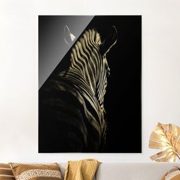 Bilderwelten Glasbild Tiere Motiv schwarz weiss Glas Wandbild - Dunkle Zebra Silhouette - Zebra Wohnzimmer Schlafzimmer