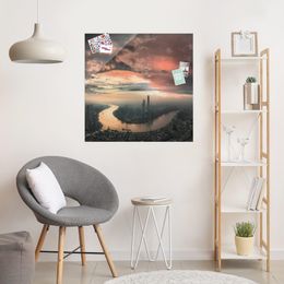 Bilderwelten Glasbild Stadt Motiv orange Glas Wandbild - Shanghai am Morgen - Architektur Wohnzimmer Schlafzimmer