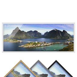 Bilderwelten Bild mit Rahmen Strand blau Motiv inkl. Rahmung - Nordisches Paradies - Skylines Wohnzimmer Schlafzimmer