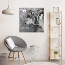 Bilderwelten Glasbild Tiere Motiv schwarz weiss Glas Wandbild - Winter Wolf - Deko Wohnzimmer Schlafzimmer