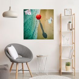 Bilderwelten Glasbild Strand Motiv blau Glas Wandbild - Spaziergang am Strand - Landschaft Wohnzimmer Schlafzimmer