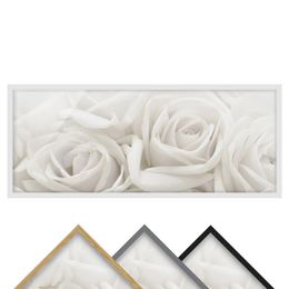 Bilderwelten Bild mit Rahmen Blumen weiss Motiv inkl. Rahmung - Wei&szlig;e Rosen - Deko Wohnzimmer Schlafzimmer