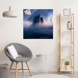 Bilderwelten Glasbild Natur Motiv violett Glas Wandbild - Drei Zinnen in blauem Licht - Berg Wohnzimmer Schlafzimmer