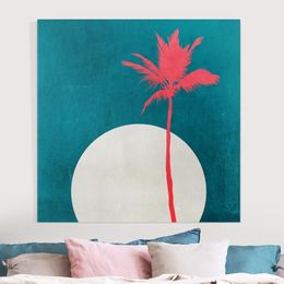 Bilderwelten Leinwandbild Natur Tropisch Kunstdruck petrol - Palme Karibik - Palme XXL Wohnzimmer Schlafzimmer