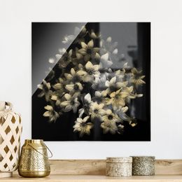 Bilderwelten Glasbild Blumen Motiv schwarz weiss Glas Wandbild - Dunkler Clematis Strau&szlig; - Deko Wohnzimmer Schlafzimmer