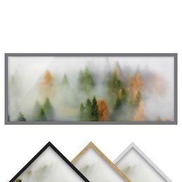 Bilderwelten Bild mit Rahmen - Panorama Nebelwald im Herbst
