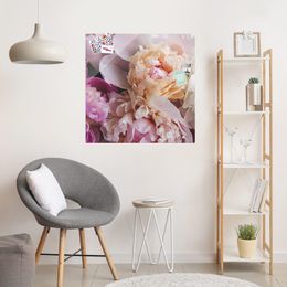 Bilderwelten Glasbild Blumen Landhaus pastell Glas Wandbild - Bl&uuml;hende Pfingstrosen - Rose Wohnzimmer Schlafzimmer