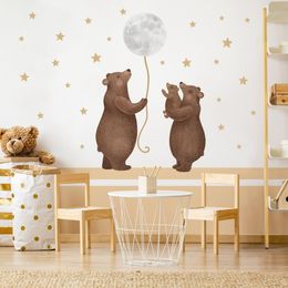 Bilderwelten Wandtattoo Tiere Illustration selbstklebend braun - Bis zum Mond - Bärenfamilie - Himmel Kinderzimmer Baby Mädchen Jungen