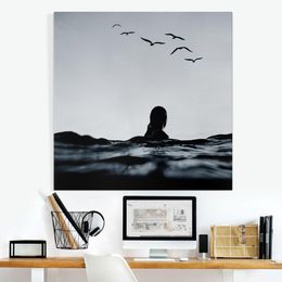 Bilderwelten Leinwandbild Strand Motiv Kunstdruck schwarz weiss - Stille Wasser - Landschaft XXL Wohnzimmer Schlafzimmer