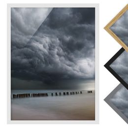 Bilderwelten Bild mit Rahmen Strand grau Motiv inkl. Rahmung - Sturmwolken &uuml;ber der Ostsee - Himmel Wohnzimmer Schlafzimmer