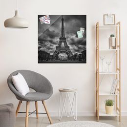 Bilderwelten Glasbild Stadt Motiv schwarz weiss Glas Wandbild - Eiffelturm vor Wolken schwarz-wei&szlig; - Architektur Wohnzimmer Schlafzimmer