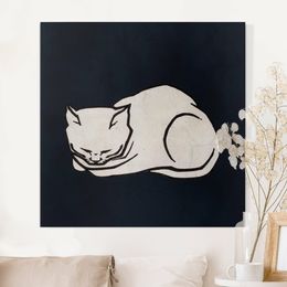 Bilderwelten Leinwandbild Tiere Illustration Kunstdruck schwarz weiss - Schlafende Katze Illustration - Katze XXL Wohnzimmer Schlafzimmer
