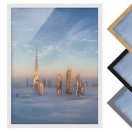 Bilderwelten Bild mit Rahmen - Hochformat Dubai &uuml;ber den Wolken