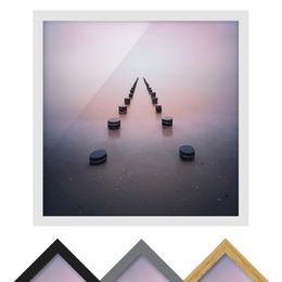 Bilderwelten Bild mit Rahmen Natur weiss Motiv inkl. Rahmung - Zen am Strand - Pflanzen Wohnzimmer Schlafzimmer