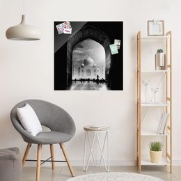Bilderwelten Glasbild Stadt Orientalisch schwarz weiss Glas Wandbild - Das Tor zum Taj Mahal - Architektur Wohnzimmer Schlafzimmer