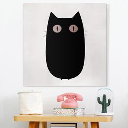 Bilderwelten Leinwandbild Tiere Illustration Kunstdruck schwarz weiss - Schwarze Katze Illustration - Katze XXL Wohnzimmer Schlafzimmer