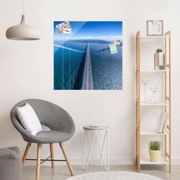 Bilderwelten Glasbild Stadt Motiv blau Glas Wandbild - Br&uuml;cke zur Insel - Architektur Wohnzimmer Schlafzimmer