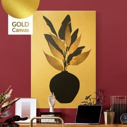 Bilderwelten Leinwandbild Grafische Pflanzenwelt - Gold und Schwarz
