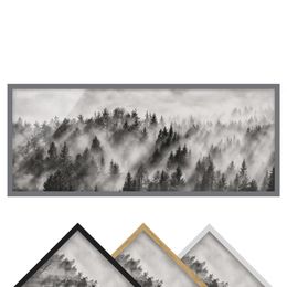 Bilderwelten Bild mit Rahmen - Panorama Lichtstrahlen im Nadelwald