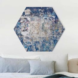 Bilderwelten Alu-Dibond Bild Hexagon originell blau Abstrakt - Shabby Wand in Blau - Deko Wohnzimmer Schlafzimmer