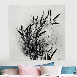 Bilderwelten Leinwandbild Blumen Tropisch Kunstdruck schwarz weiss - Grafische Pflanzenwelt - Schwarzer Bambus - Bambus XXL Wohnzimmer Schlafzimmer