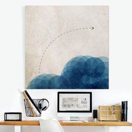 Bilderwelten Leinwandbild originell Abstrakt Kunstdruck beige - Abstrakte Formen - Kreise in Blau - Wandbild XXL Wohnzimmer Schlafzimmer