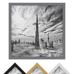 Bilderwelten Bild mit Rahmen - Quadrat Dubai Super Skyline