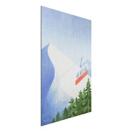 Alu Dibond Outdoor Bild - Reiseposter - Les Alpes - originell bunt Vintage wetterfest Fahrzeuge Wohnzimmer Schlafzimmer