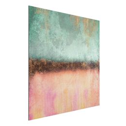 Alu Dibond Outdoor Bild - Pastell Sommer mit Gold - originell orange Abstrakt wetterfest Deko Wohnzimmer Schlafzimmer