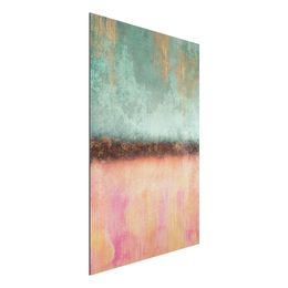 Bilderwelten Alu Dibond Outdoor Bild originell orange Abstrakt wetterfest - Pastell Sommer mit Gold - Deko Wohnzimmer Schlafzimmer