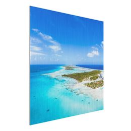 Bilderwelten Alu Dibond Outdoor Bild Strand t&uuml;rkis Motiv wetterfest - Paradies auf Erden - Karibik Wohnzimmer Schlafzimmer