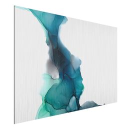 Bilderwelten Alu Dibond Outdoor Bild originell t&uuml;rkis Abstrakt Aquarell - Ozeantropfen T&uuml;rkis mit Gold - Deko Wohnzimmer Schlafzimmer