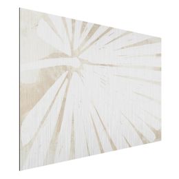 Alu Dibond Outdoor Bild - Palmenblatt Silhouette auf Leinen - originell beige Tropisch wetterfest Pflanzen Wohnzimmer Schlafzimmer