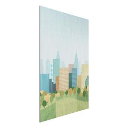 Alu Dibond Outdoor Bild - Reiseposter - New York Autumn - originell blau Illustration wetterfest New York Wohnzimmer Schlafzimmer