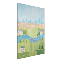 Bilderwelten Alu Dibond Outdoor Bild Stadt gr&uuml;n Illustration wetterfest - Reiseposter - London II - London Wohnzimmer Schlafzimmer