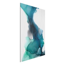 Bilderwelten Alu Dibond Outdoor Bild originell t&uuml;rkis Abstrakt Aquarell - Ozeantropfen T&uuml;rkis mit Gold - Deko Wohnzimmer Schlafzimmer