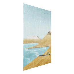 Bilderwelten Alu Dibond Outdoor Bild pastell Illustration wetterfest - Reiseposter - Iceland - Deko Wohnzimmer Schlafzimmer