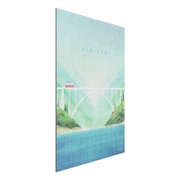 Bilderwelten Alu Dibond Outdoor Bild Stadt blau Illustration wetterfest - Reiseposter - Big Sur - Amerika Wohnzimmer Schlafzimmer