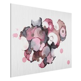 Bilderwelten Alu Dibond Outdoor Bild originell rosa Abstrakt Aquarell - Pink-Beige Tropfen mit Ros&eacute;gold - Deko Wohnzimmer Schlafzimmer