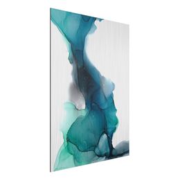 Bilderwelten Alu Dibond Outdoor Bild originell t&uuml;rkis Abstrakt Aquarell - Ozeantropfen T&uuml;rkis mit Gold - Deko Wohnzimmer Schlafzimmer