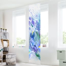 Bilderwelten Schiebegardine Blumen modern Aquarell blau - Aquarell Blumen Iris - Deko Schiebevorhang Wohnzimmer Schlafzimmer