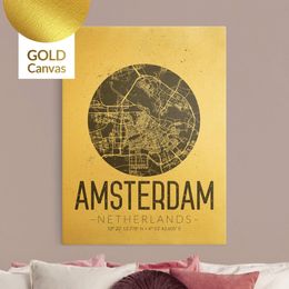 Bilderwelten Leinwandbild - Hochformat Stadtplan Amsterdam - Retro