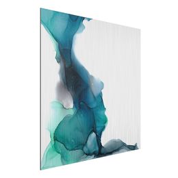 Alu Dibond Outdoor Bild - Ozeantropfen T&uuml;rkis mit Gold - originell t&uuml;rkis Abstrakt Aquarell Deko Wohnzimmer Schlafzimmer