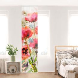 Bilderwelten Schiebegardine Blumen modern Aquarell rot - Aquarell Blumen Mohn - Deko Schiebevorhang Wohnzimmer Schlafzimmer