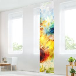 Bilderwelten Schiebegardine Blumen modern Aquarell gelb - Aquarell Blumen Sonnenblumen - Deko Schiebevorhang Wohnzimmer Schlafzimmer