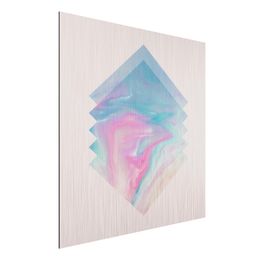 Alu Dibond Outdoor Bild - Pinkes Wasser Marmor - blau Abstrakt wetterfest Deko Wohnzimmer Schlafzimmer