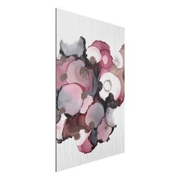 Bilderwelten Alu Dibond Outdoor Bild originell rosa Abstrakt Aquarell - Pink-Beige Tropfen mit Ros&eacute;gold - Deko Wohnzimmer Schlafzimmer