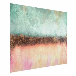 Bilderwelten Alu Dibond Outdoor Bild originell orange Abstrakt wetterfest - Pastell Sommer mit Gold - Deko Wohnzimmer Schlafzimmer