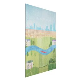 Bilderwelten Alu Dibond Outdoor Bild Stadt gr&uuml;n Illustration wetterfest - Reiseposter - London II - London Wohnzimmer Schlafzimmer